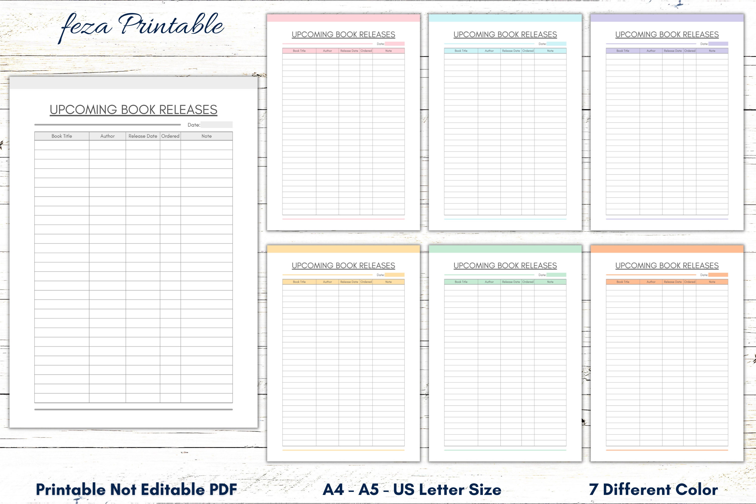 Upcoming Book Releases Tracker Printable Template, New Book Release Log ...