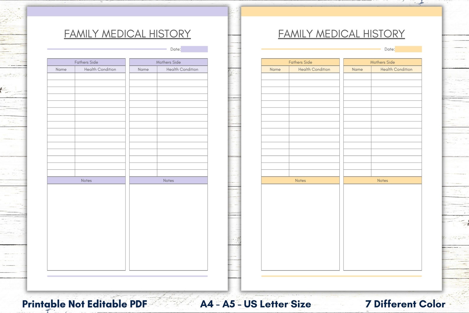 Printable Family Medical History Sheet Template, Medical Binder Insert ...