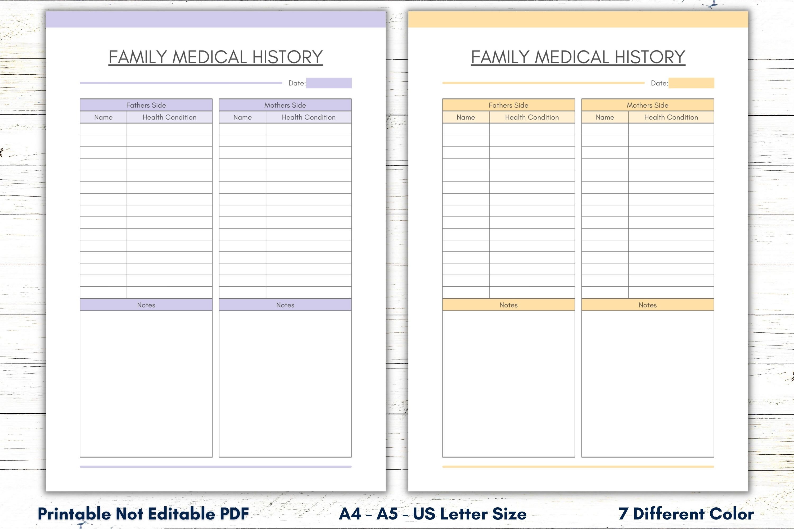 Printable Family Medical History Sheet Template, Medical Binder Insert ...