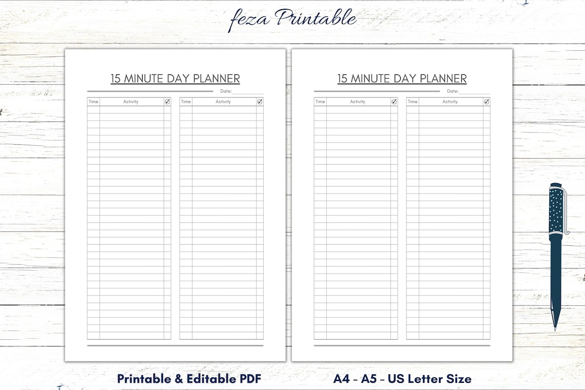 15 Minute Daily Planner Editable, 15 Minute Daily Planner Printable, 15 ...