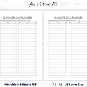 15 Minute Daily Planner Editable, 15 Minute Daily Planner Printable, 15 ...