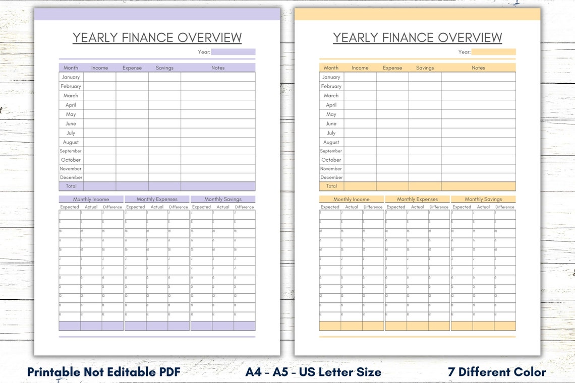 Printable Yearly Finance Overview Planner, Personal Budget Planner ...