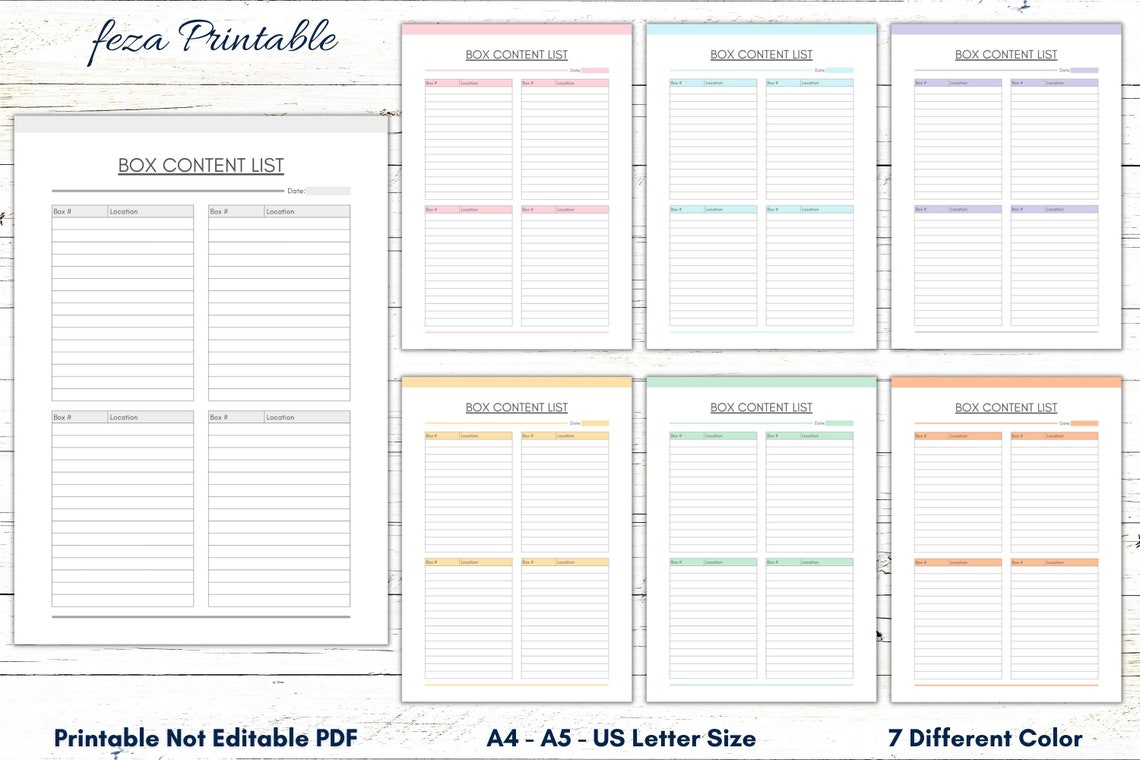Box Content List Template Printable, Moving Process Plan, Moving ...