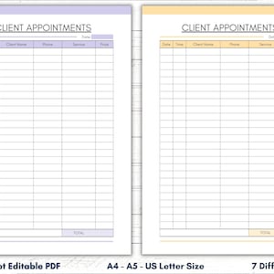 Printable Client Appointments Form, Client Appointments Chart, Client ...