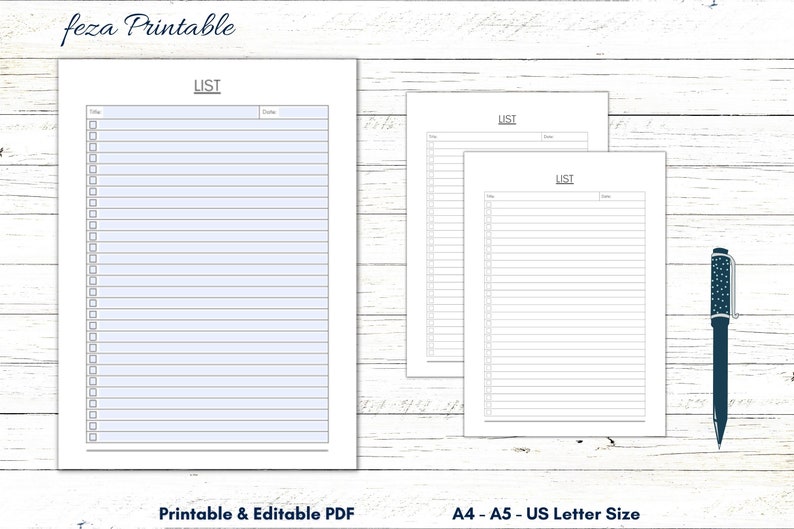 Blank List Editable Fillable Printable Template, Blank List Page, Blank ...