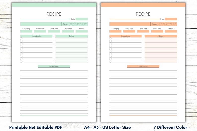 Printable Recipe Page Recipe Sheet Recipe Insert Recipe - Etsy