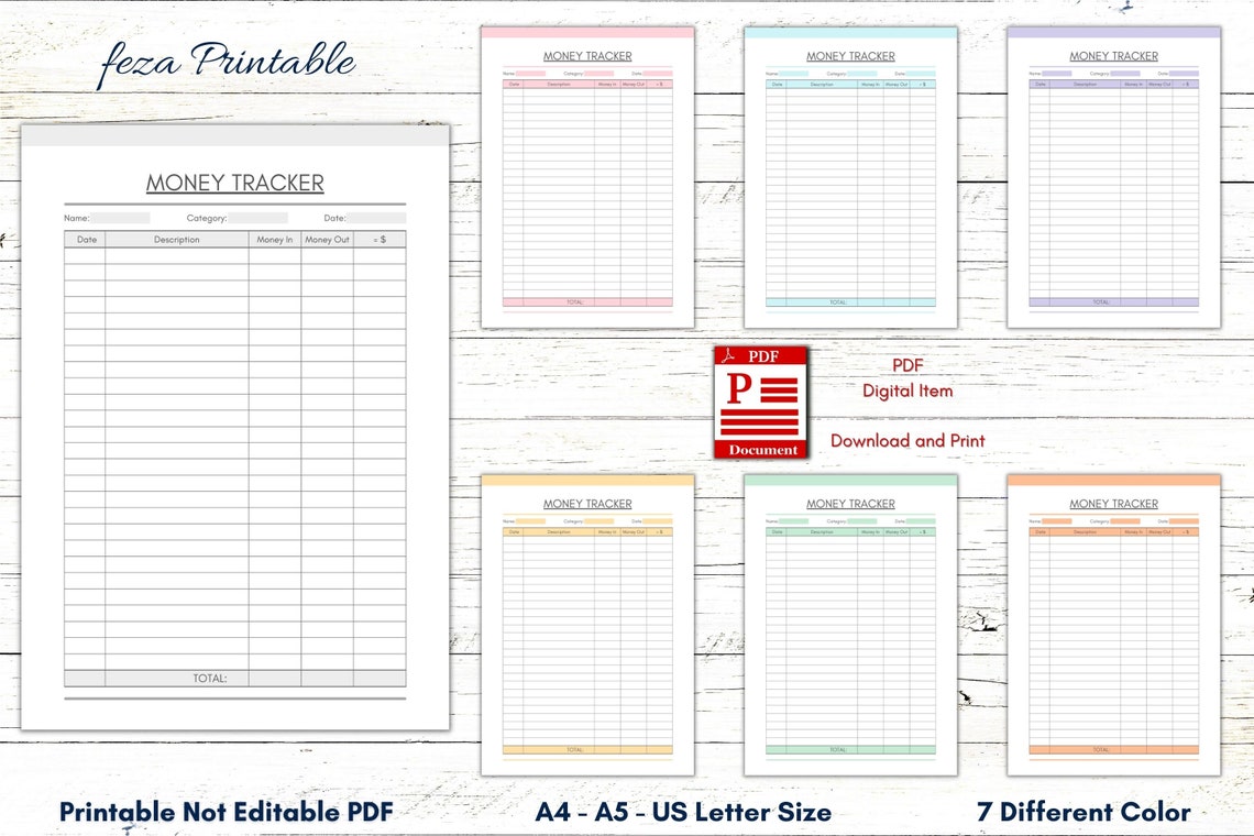 Printable Money Tracker, Printable Personal Finance Tracker, Money Log ...