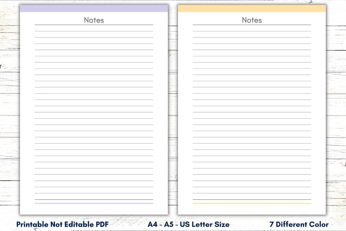 Printable Lined Notes Pages Template, Colored Lined Notes Sheet, Note ...