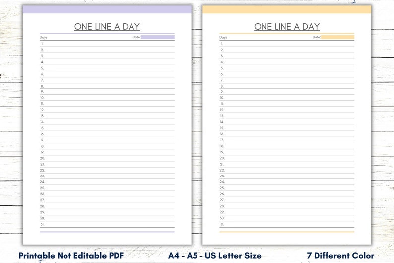 Printable One Line A Day Template, Monthly Planner (PDF) - Etsy