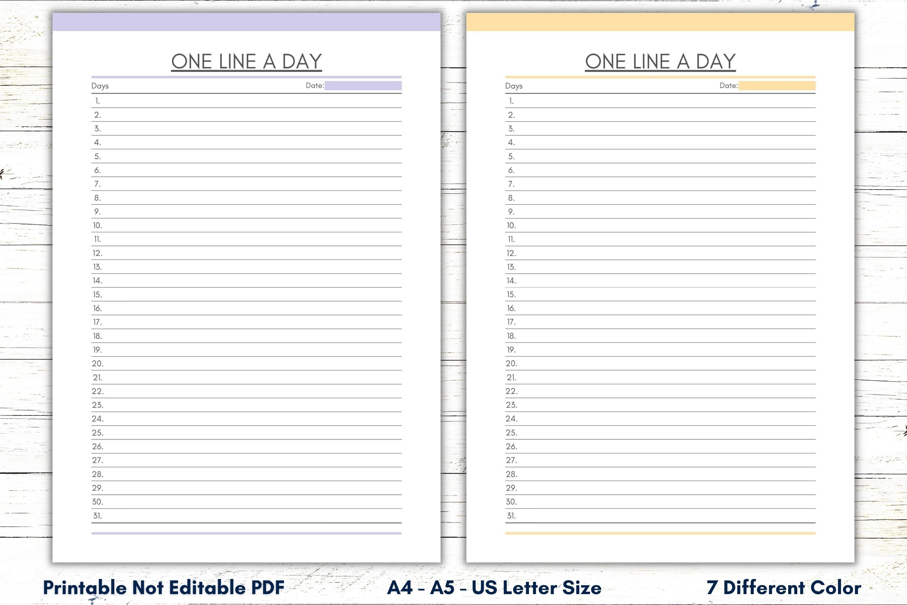 Printable One Line A Day And Month At A Glance Template PDF Monthly