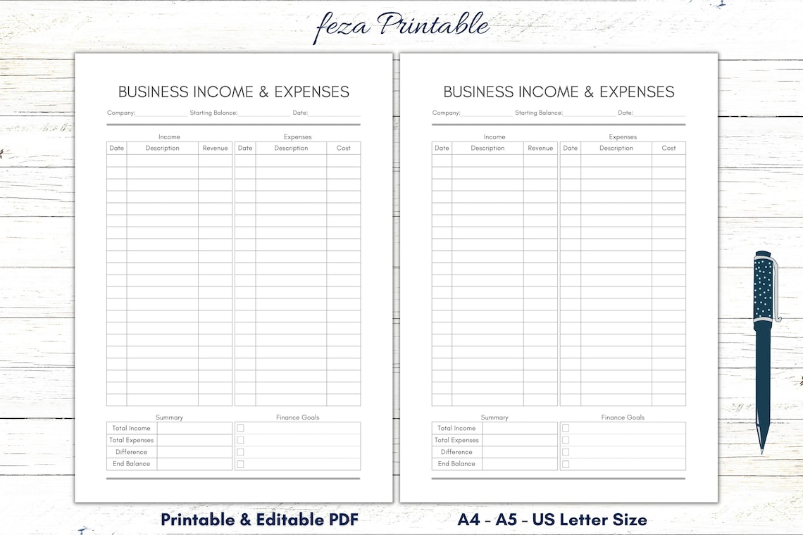 Bussiness Income & Expense Tracker Printable Editable, Small Business ...