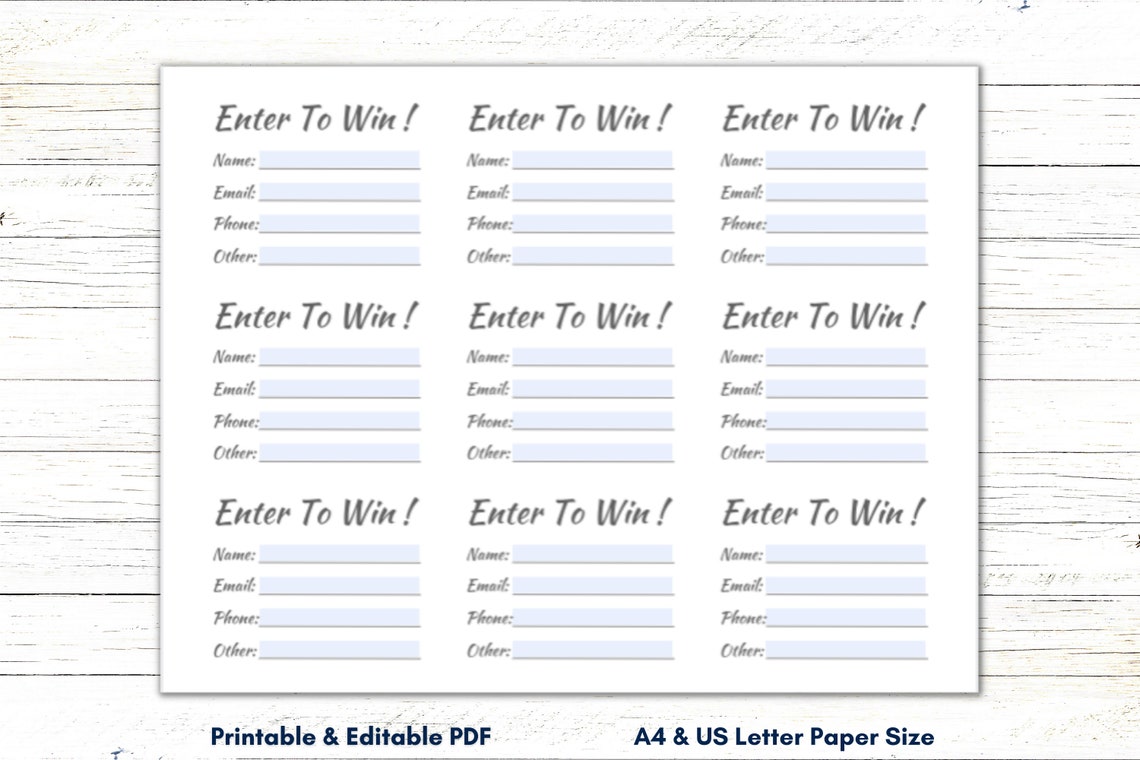 Editable Raffle Ticket Template, Enter to Win Printable (PDF) - Etsy