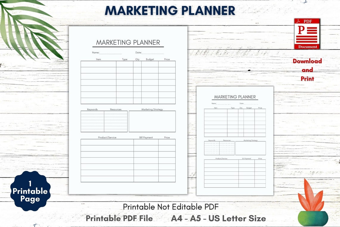 Printable Marketing Planner Printable Marketing Template | Etsy