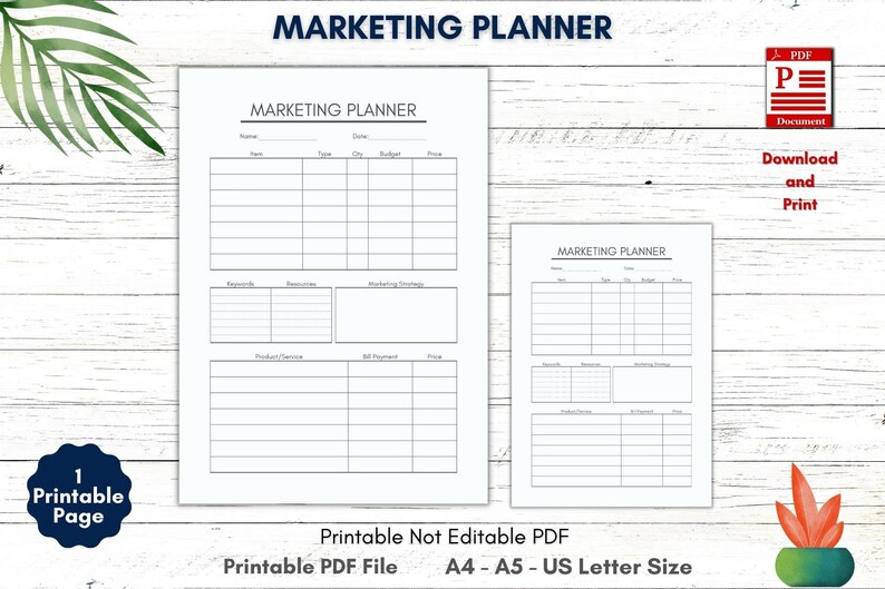 Printable Marketing Planner Printable Marketing Template | Etsy