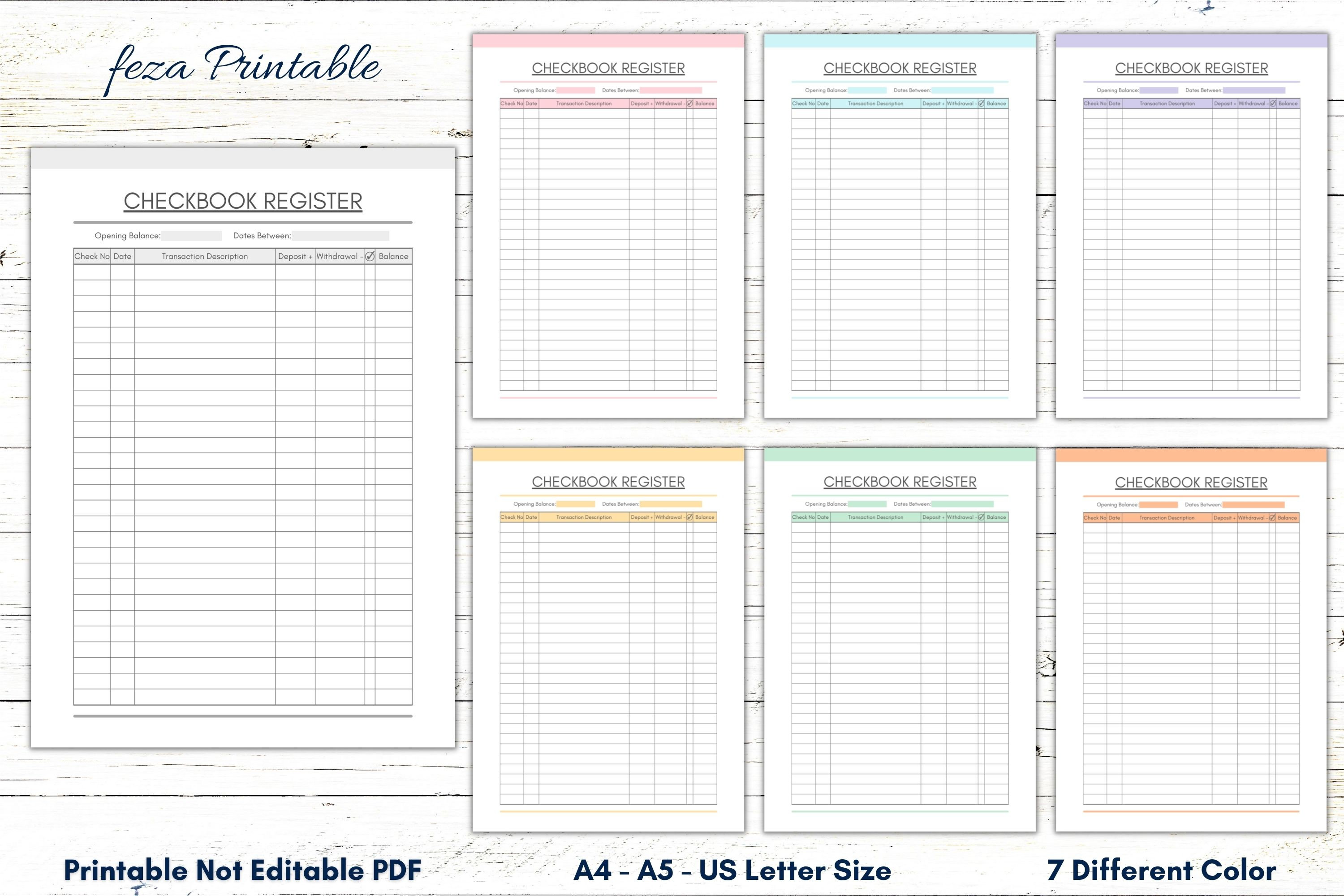Printable Checkbook Register, Checkbook Balance Tracker, Financial ...