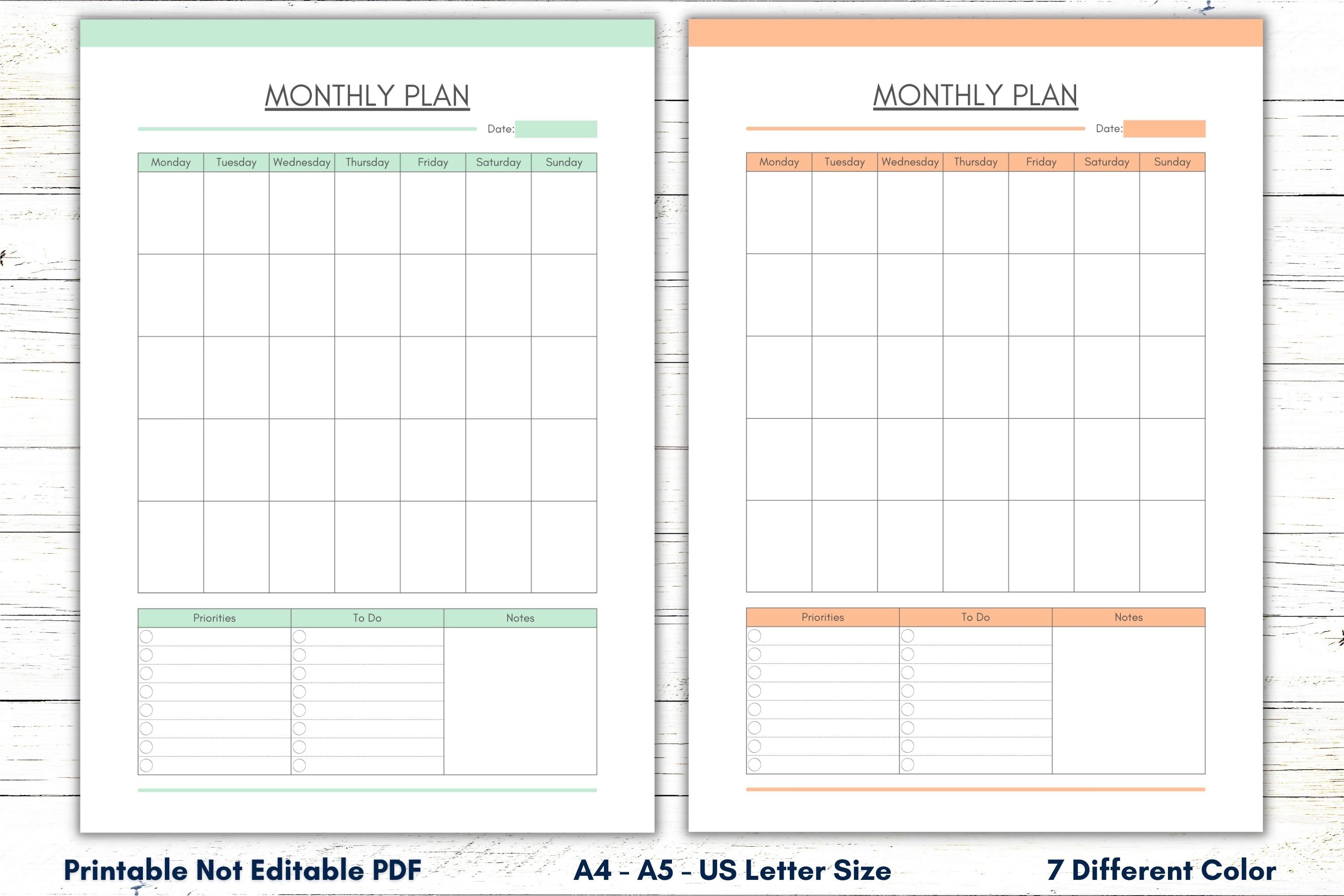 Monthly Planner Printable Template, Undated Monthly Calendar ...