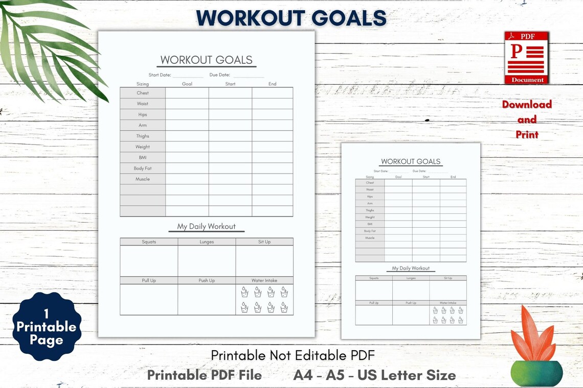 Printable Workout Goals Printable Workout Planner Printable | Etsy