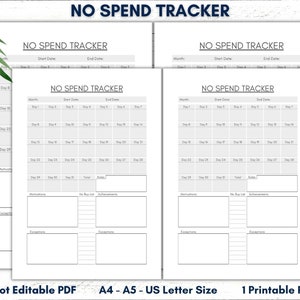 Printable No Spend Tracker Printable No Spend Challenge | Etsy