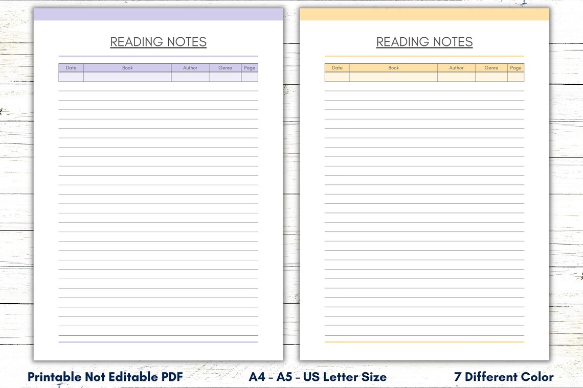 Book Reading Notes Template Printable, Reading Bullet Journal, Book ...