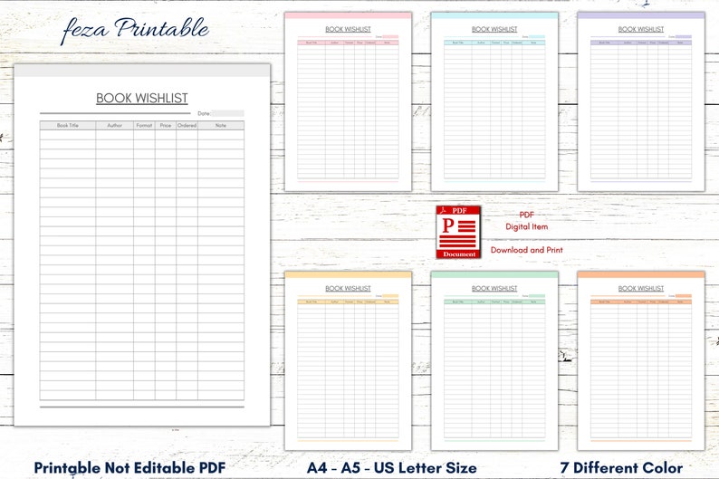 Book Wishlist Tracker Printable Template, Reading Wishlist, Book ...