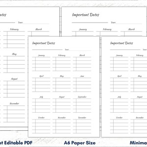 A6 Important Dates Printable, Important Dates Planner, Important Dates ...