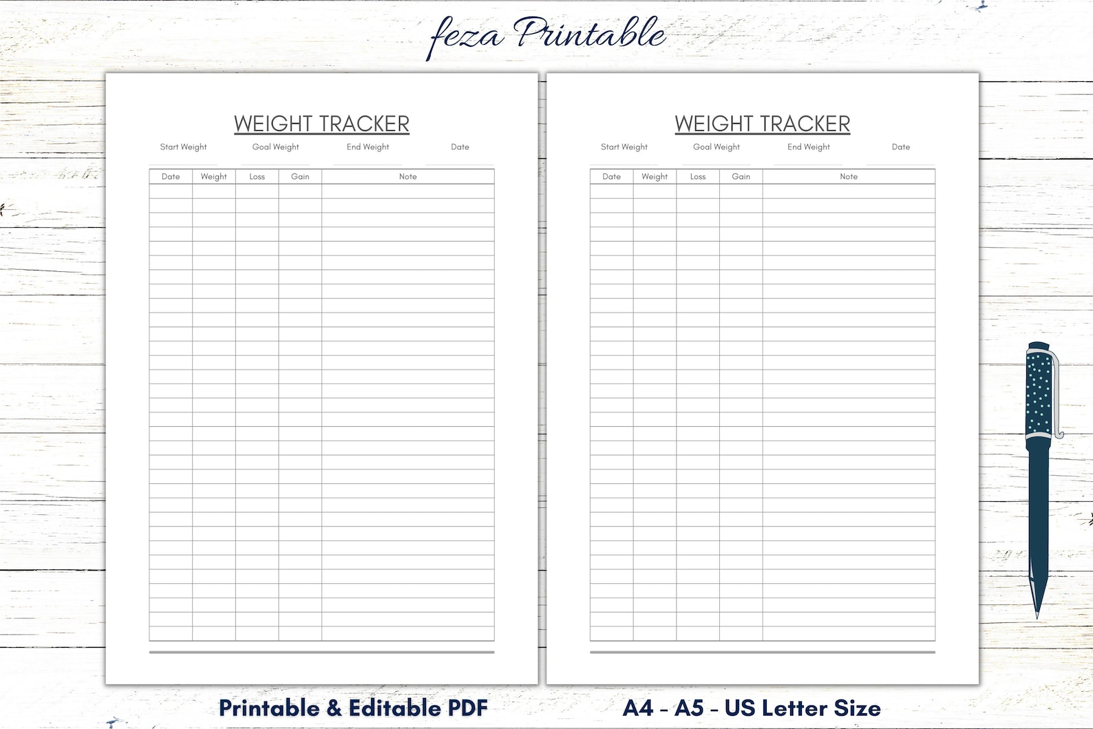 Weight Loss Tracker Printable, Weight Loss Journal Editable, Weight ...