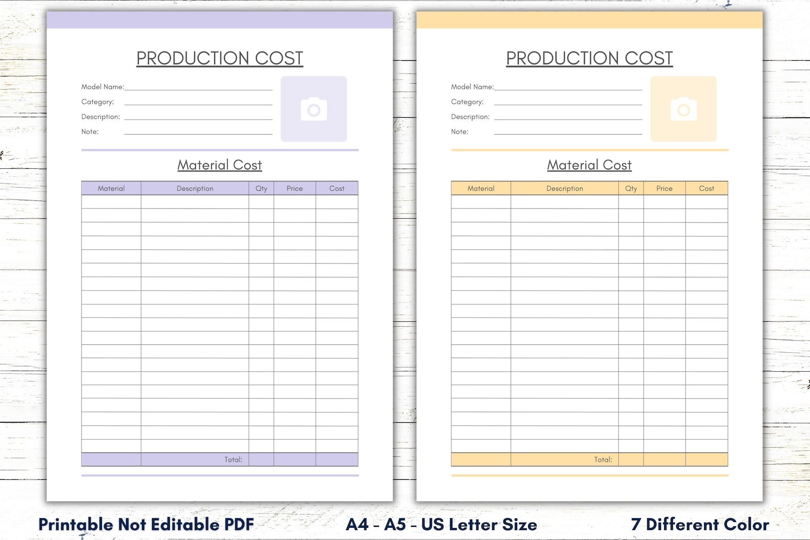 Printable Production Cost Template, Printable Material Cost, Printable ...