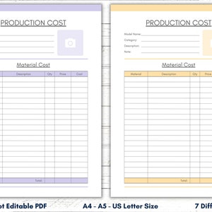 Printable Production Cost Template, Printable Material Cost, Printable ...