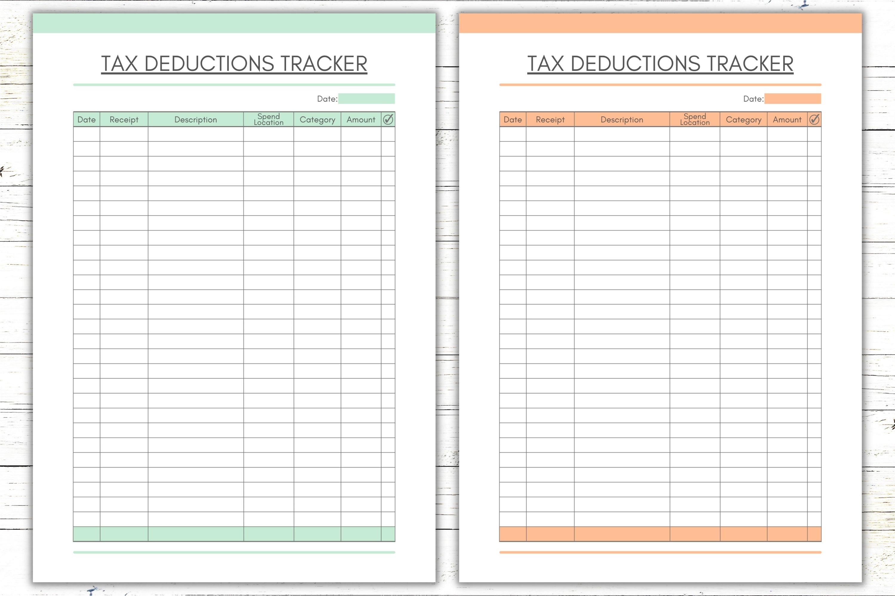 Printable Tax Deduction Tracker, 2 Version, Business Tax Log, Online ...