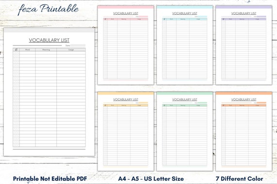Printable Vocabulary List Language Learning Planner Sheet - Etsy