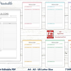 Printable Pros and Cons List, Idea Issue Planner Template, Problem ...