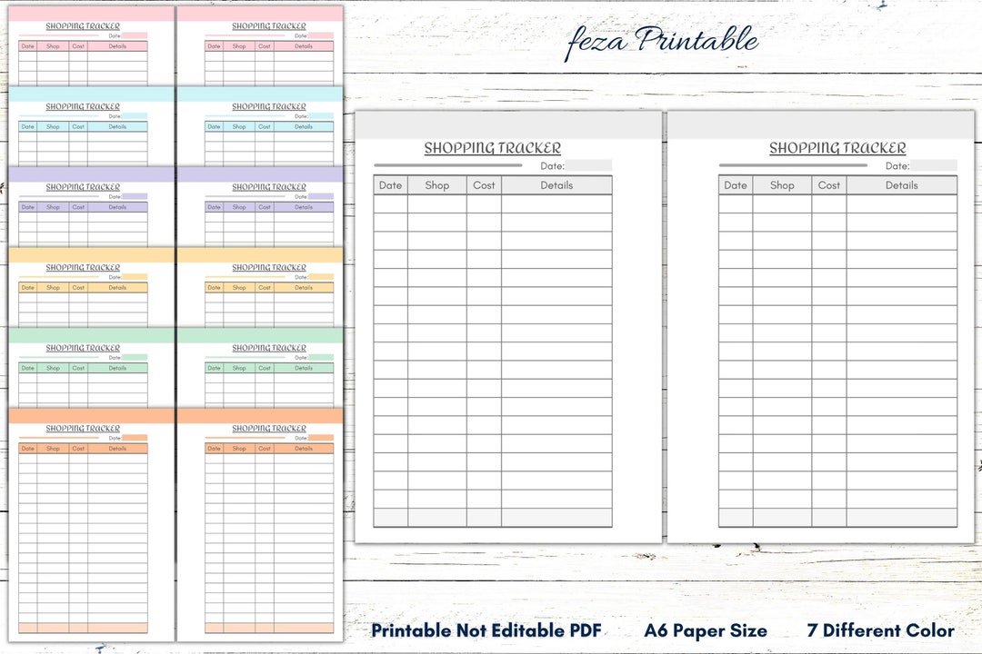 A6 Printable Shopping Log, A6 Shopping Tracker, A6 Spending Tracker, A6 ...