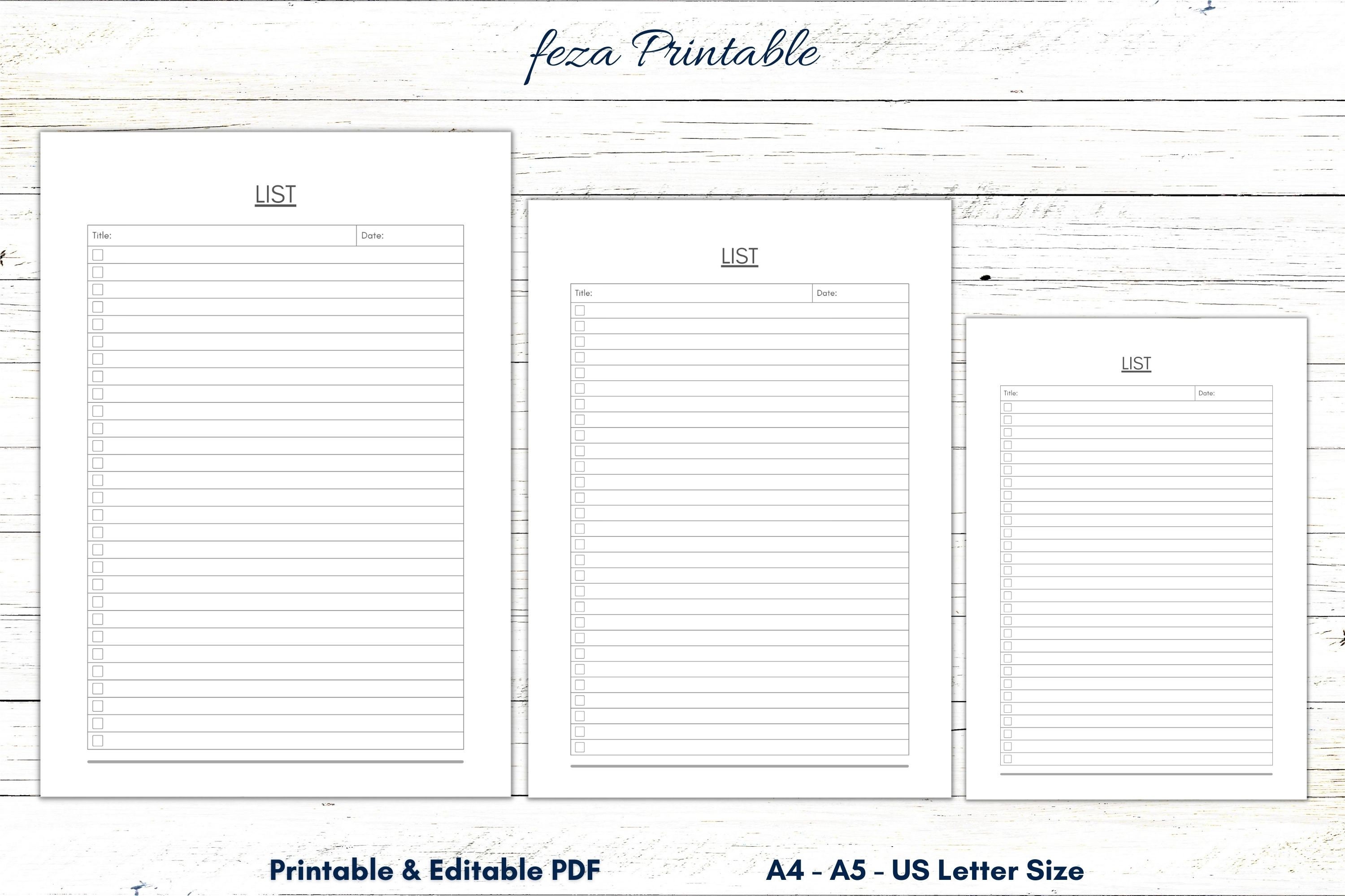 Blank List Editable Fillable Printable Template, Blank List Page, Blank ...