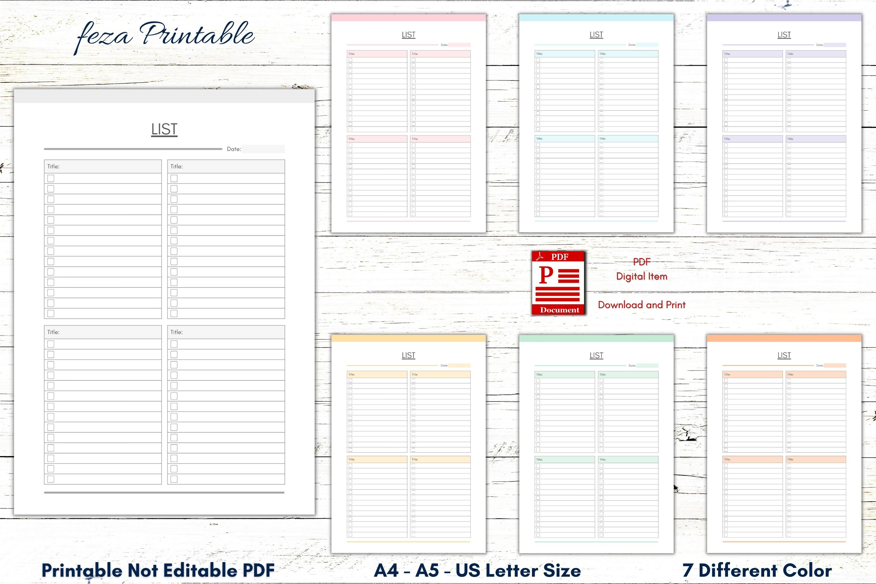 Blank List Template Printable Blank Checklist, Daily Weekly Yearly ...