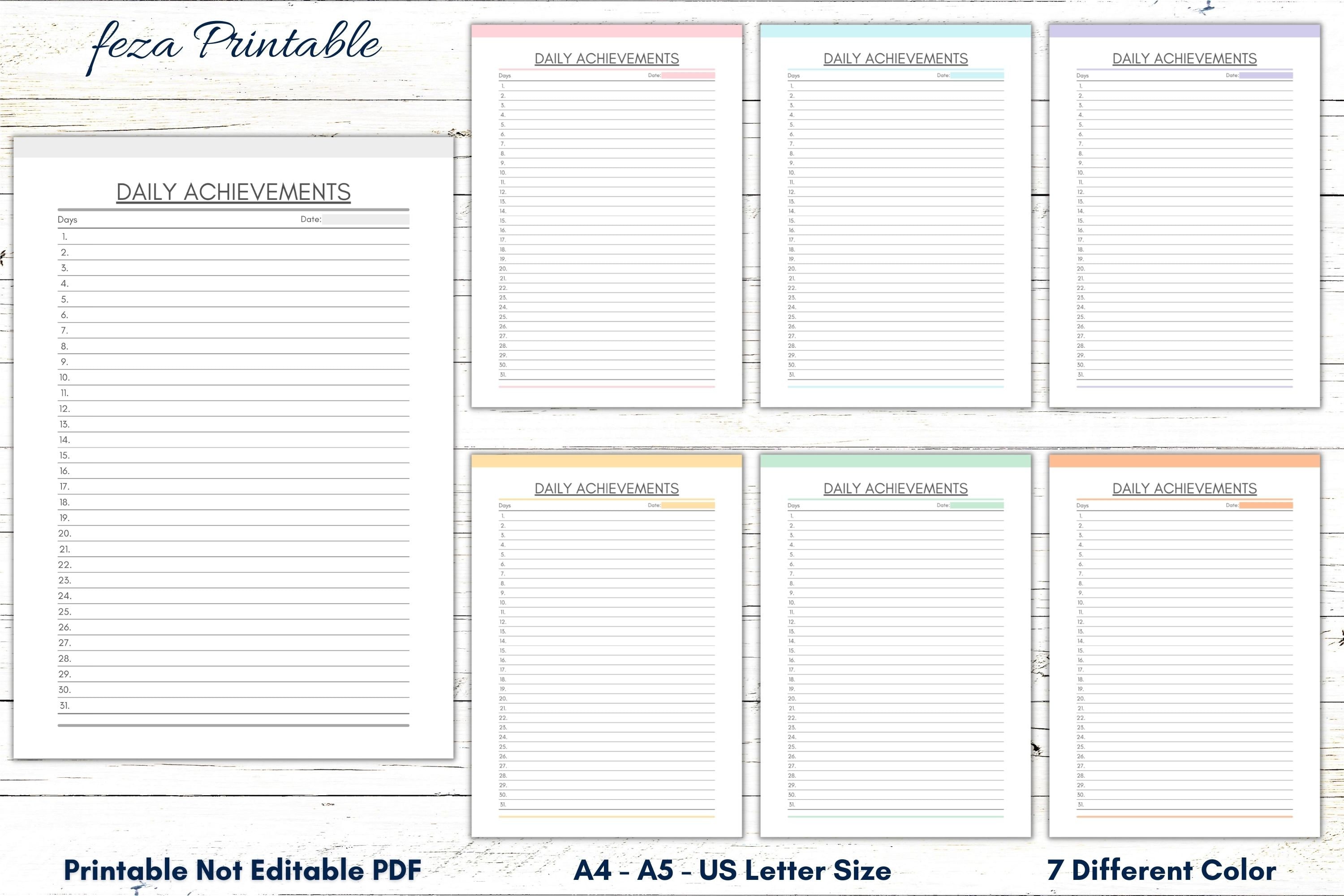 Printable Daily Achievements Tracker, Achievements Overview, Daily ...