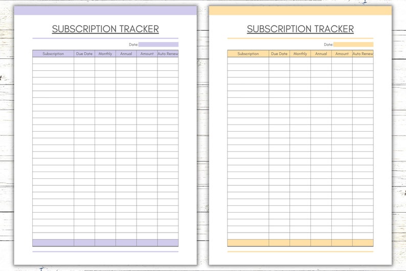 Printable Subscription Tracker, Membership Tracking, Monthly ...