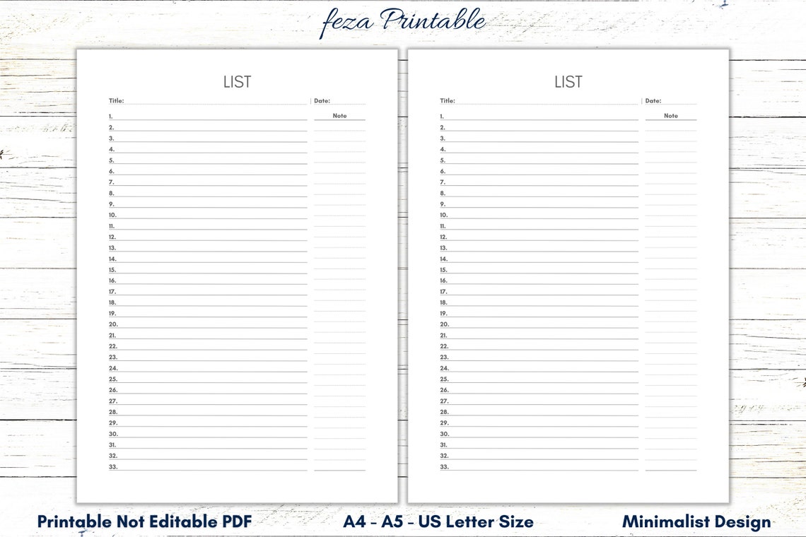 Blank List Template, Blank Lists, Numbered List, Printable List, List ...