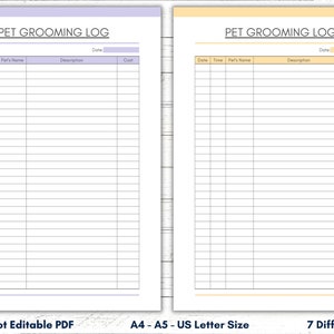 Printable Pet Grooming Tracker, Pet Grooming Log Template, Pet Health ...