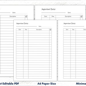A6 Important Dates Printable, Important Dates Tracker, Important Dates ...