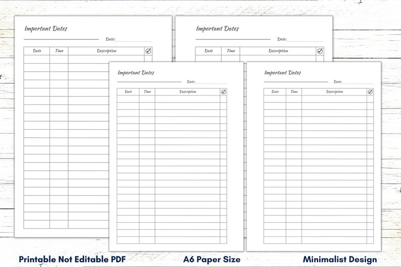 A6 Important Dates Printable, Important Dates Tracker, Important Dates ...