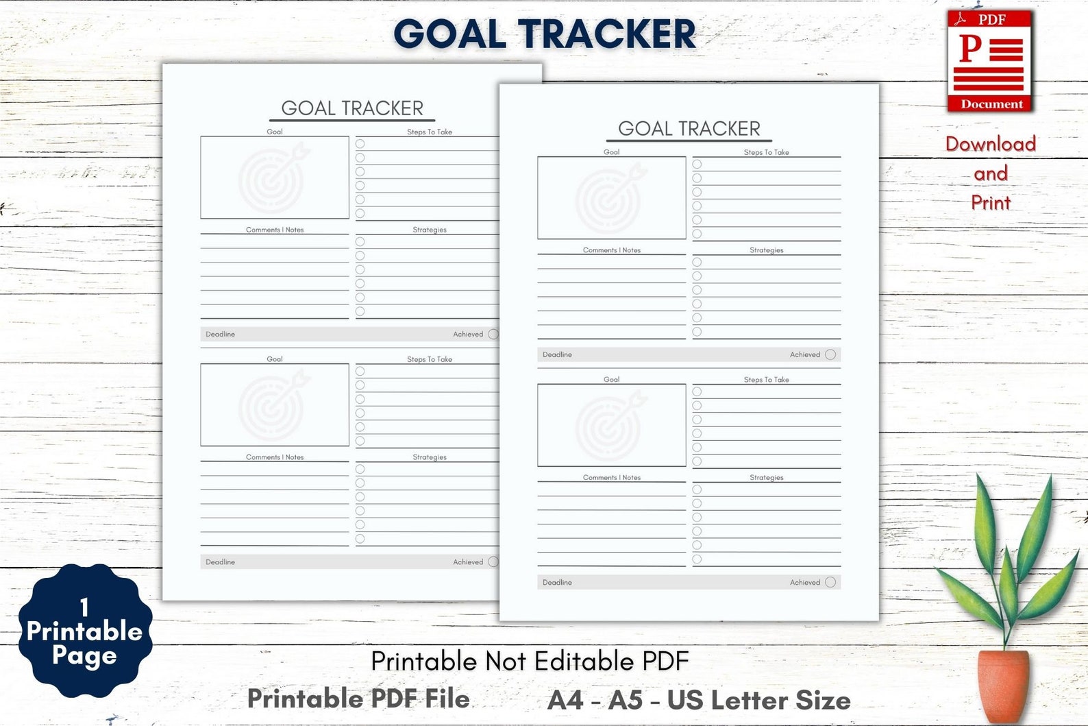 Printable Goal Tracker Printable Goal Planner Printable Goal | Etsy