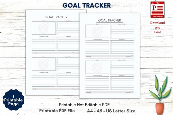Printable Goal Tracker Printable Goal Planner Printable Goal | Etsy