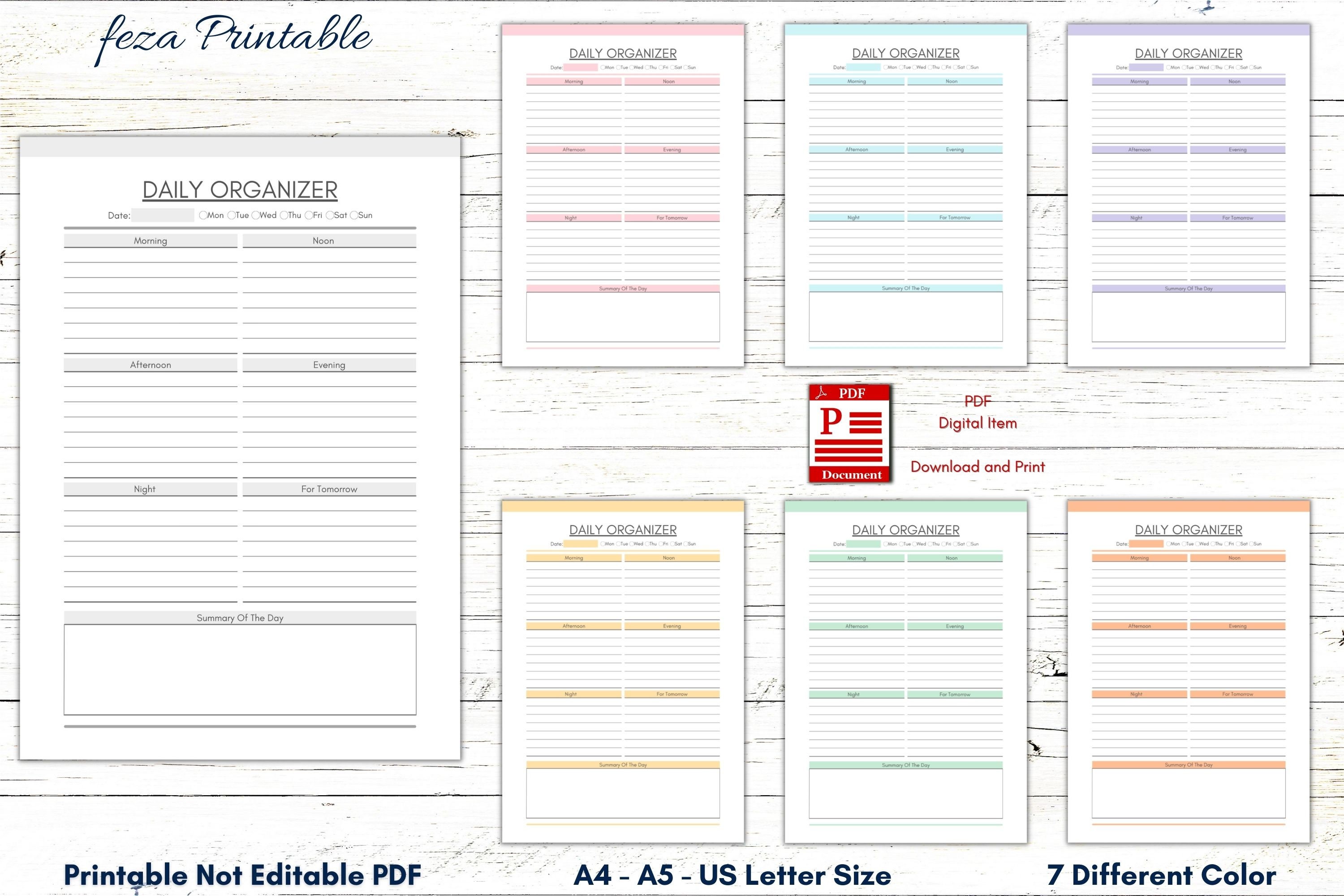 Printable Daily Organizer, PDF Daily Notes, Day Planner Template, PDF ...