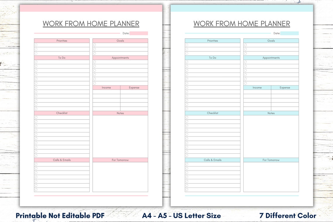 Work From Home Planner Sheet Printable Template, Productivity Planner ...