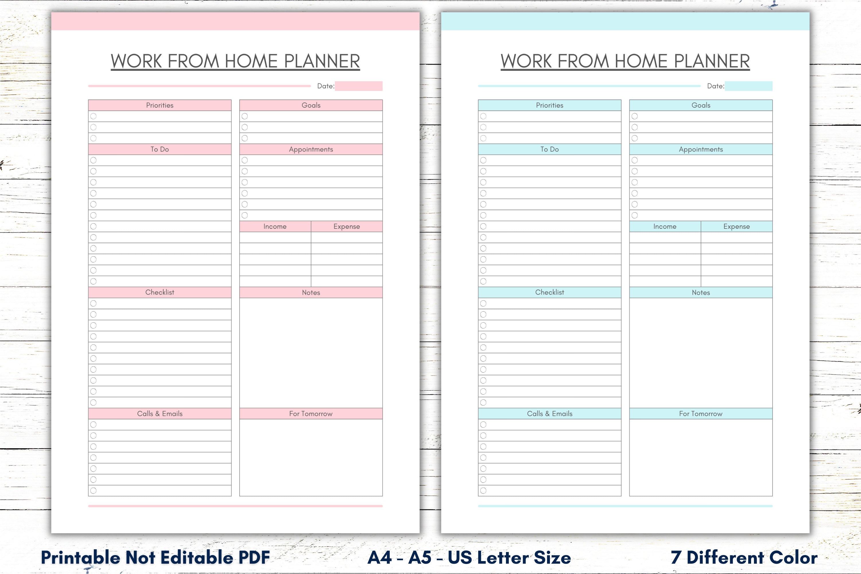 Work From Home Planner Sheet Printable Template, Productivity Planner ...