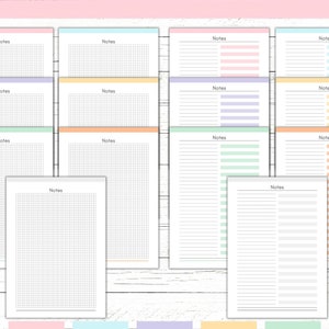 Notes Pages Planner Template Printable, Note Page Sheets, Colored Notes ...