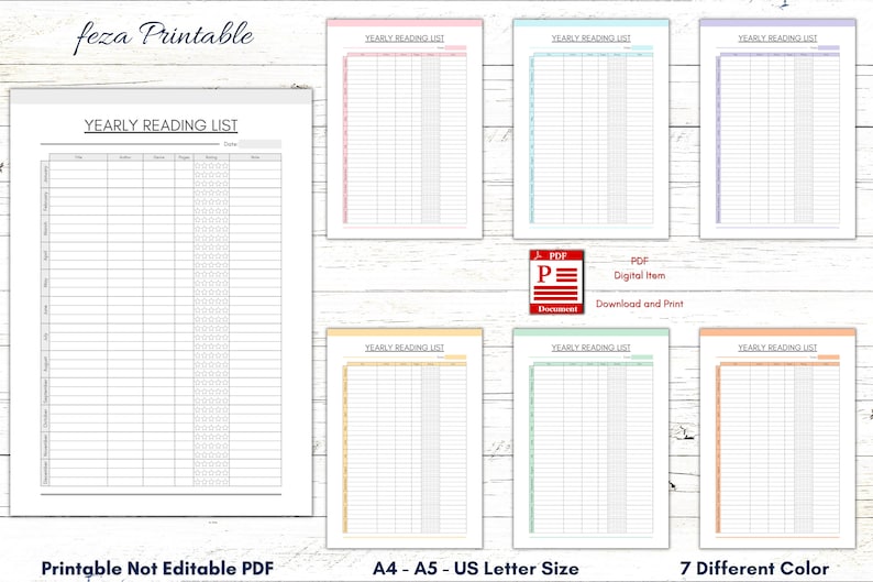 Yearly Reading List Printable Template Reading Journal - Etsy