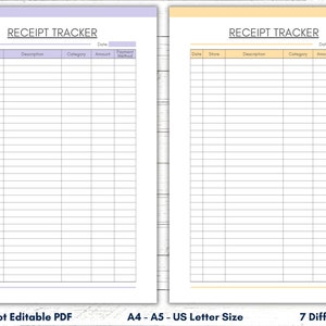 Printable Receipt Tracker, Receipt Sheet, Receipt Log Template, Receipt ...