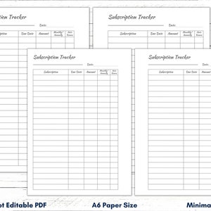 A6 Subscription Tracker Printable, Subscription Template, Subscription ...