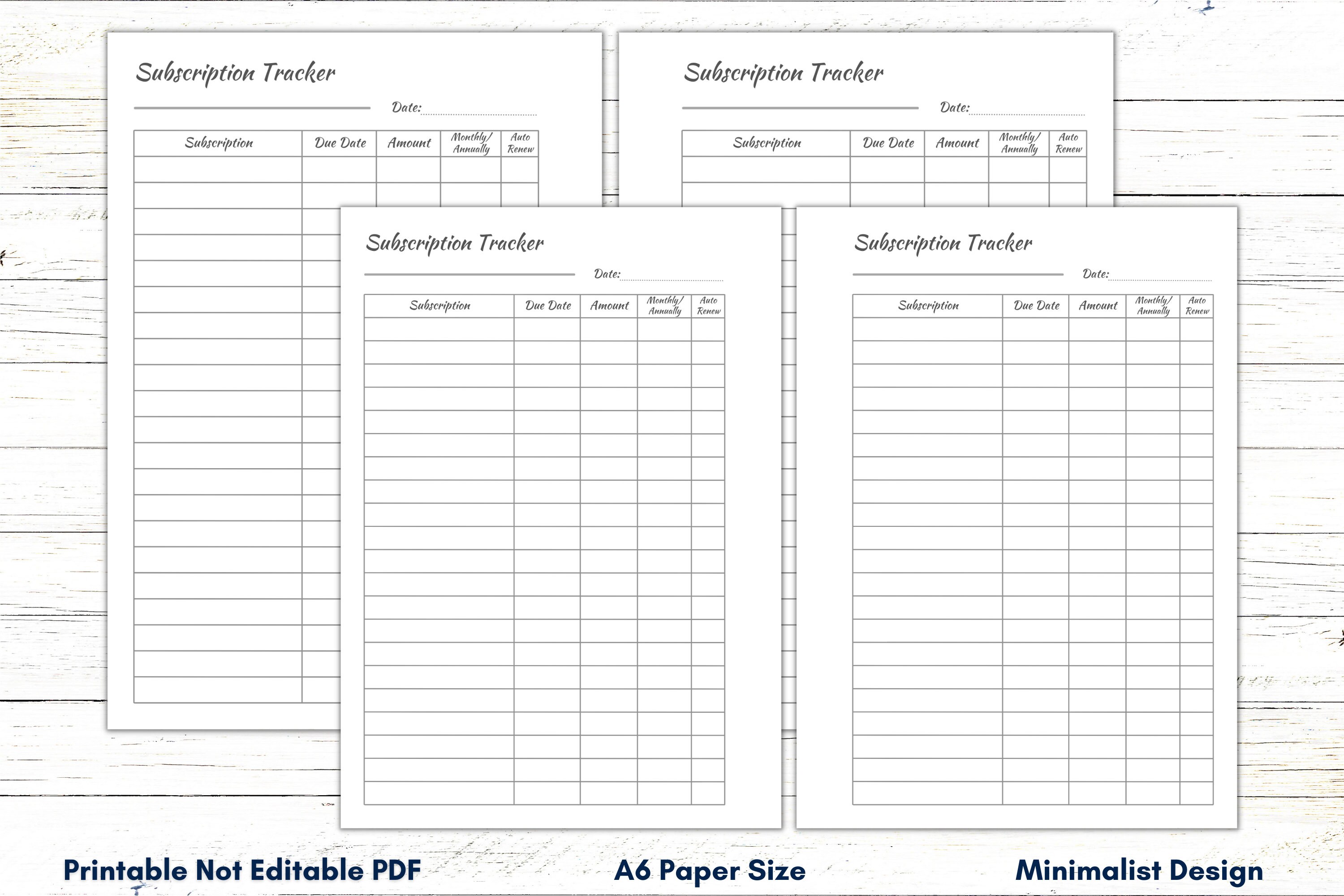 A6 Subscription Tracker Printable, Subscription Template, Subscription ...